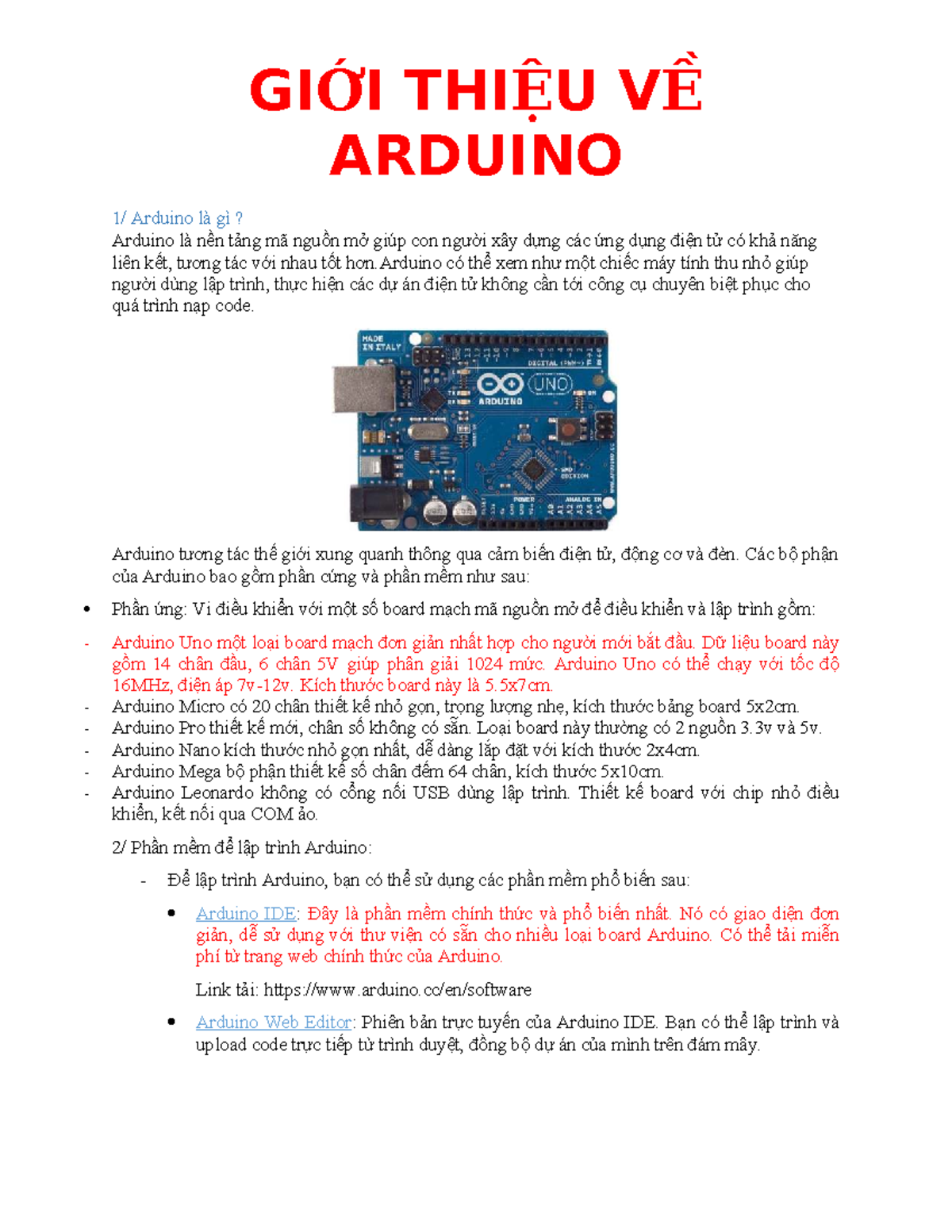 GIỚI THIỆU VỀ ARDUINO: Nền Tảng Mã Nguồn Mở và Ứng Dụng - Studocu