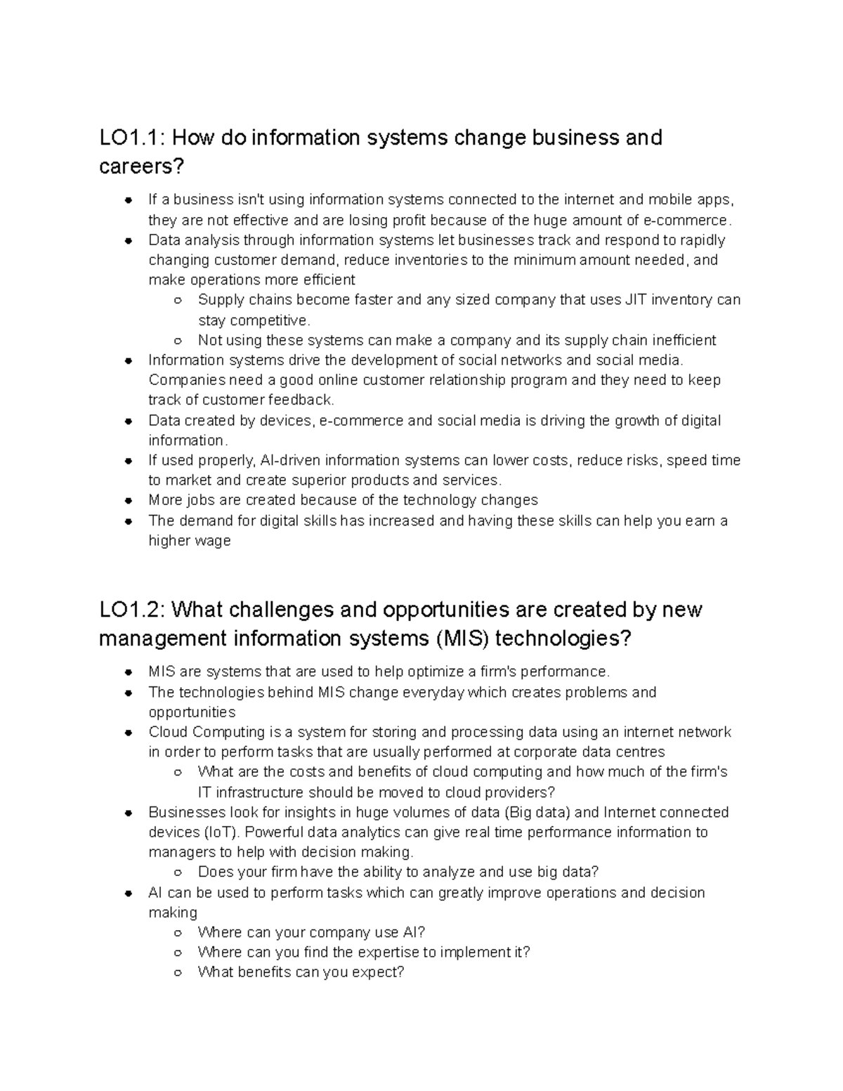 IS Chapter 1: The Impact of Information Systems on Business and Careers - Studocu