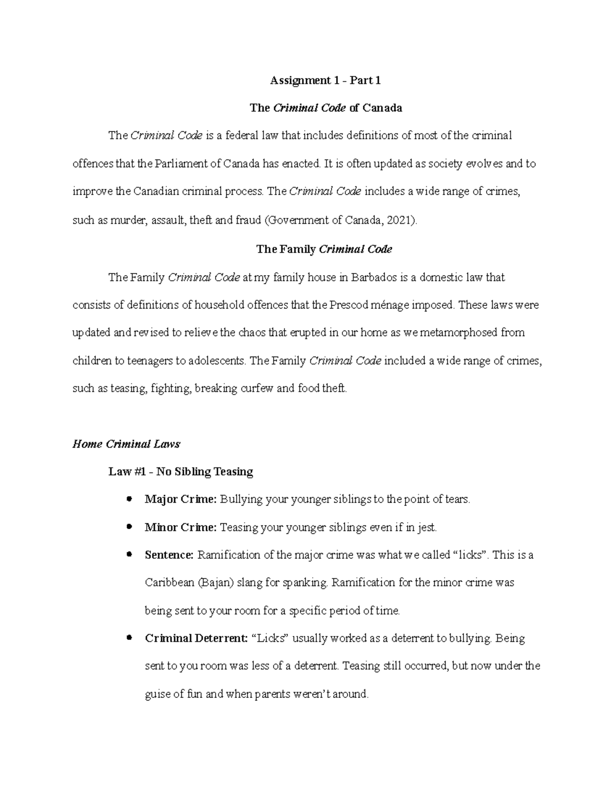 EOC 101 Assignment 1: Exploring the Criminal Code of Canada - Studocu