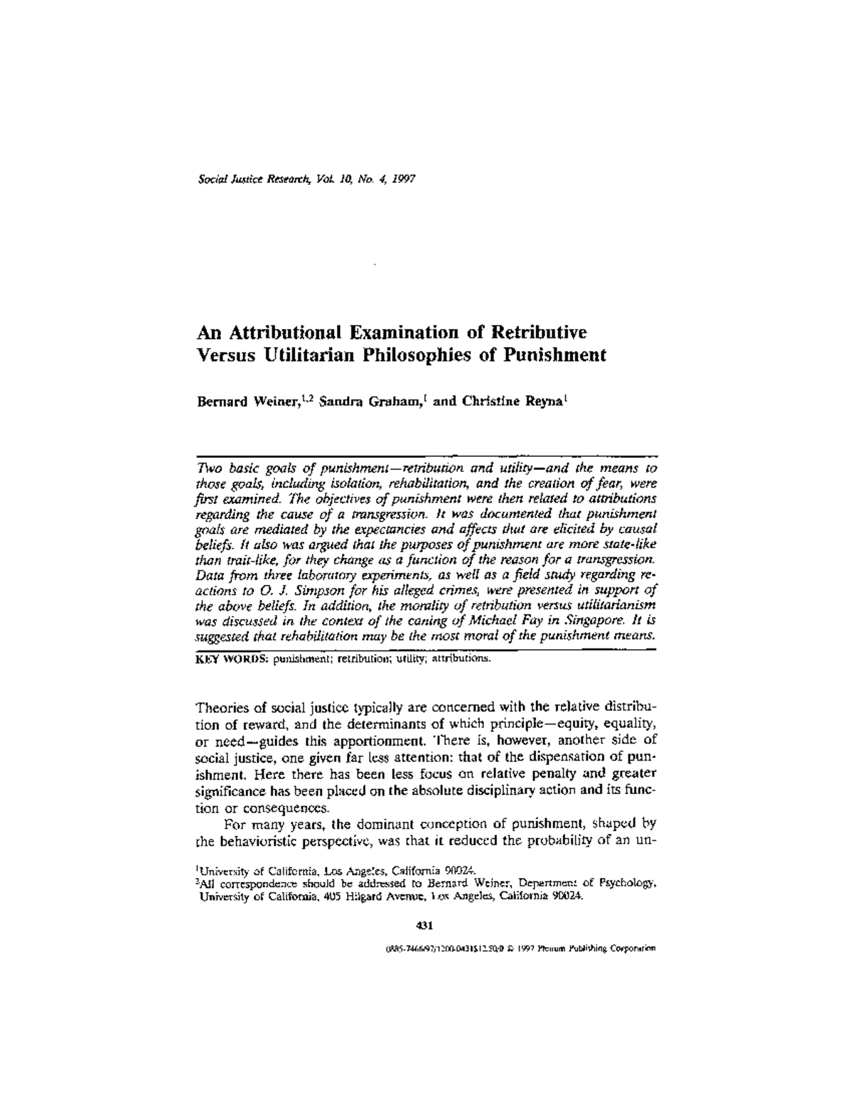 Analysis of Retributive vs. Utilitarian Punishment Philosophies (PSY ...