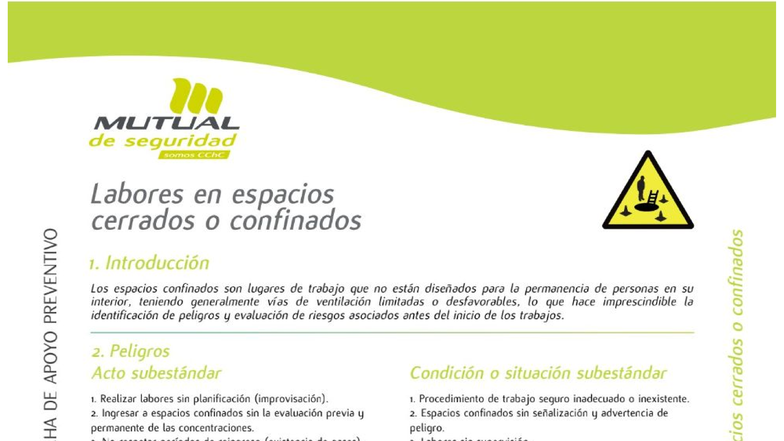 MUTUAL de Seguridad - Ficha de Apoyo para Espacios Confinados - Studocu