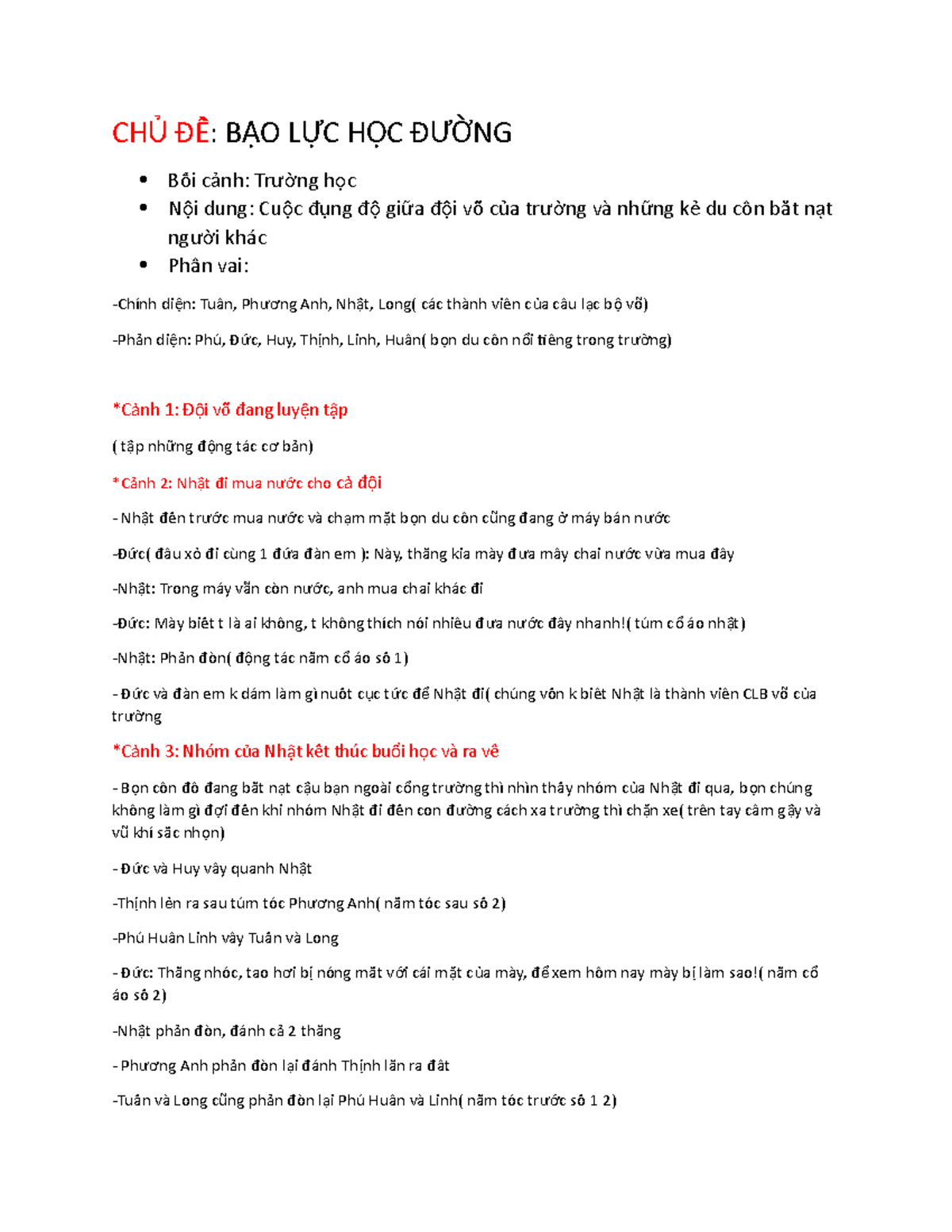 Kịch-bản-Võ - dădw - CH ĐỀỀỦ : B O L C H C Đ NGẠỰỌƯỜ Bốối c nh: Tr ng h c ảườọ N i dung: Cu c đ ...