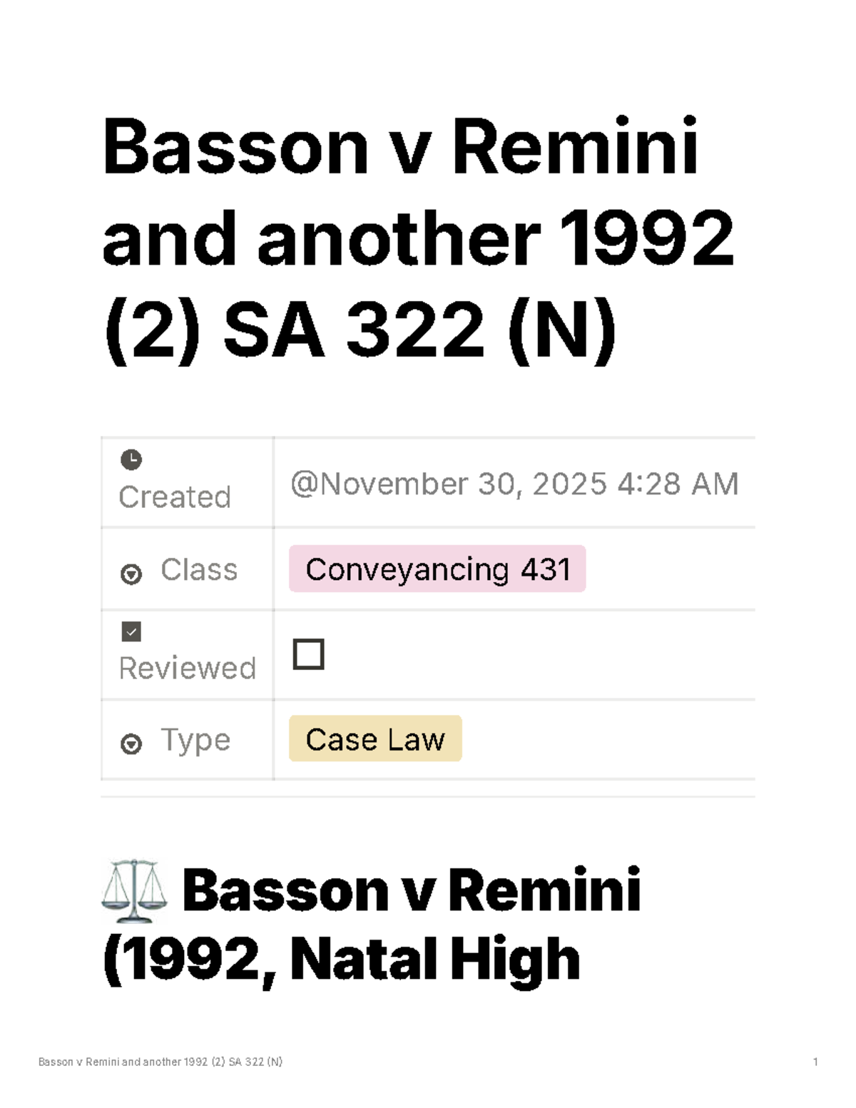 CNY431 Case Study: Basson v Remini 1992 - Suspensive Conditions ...