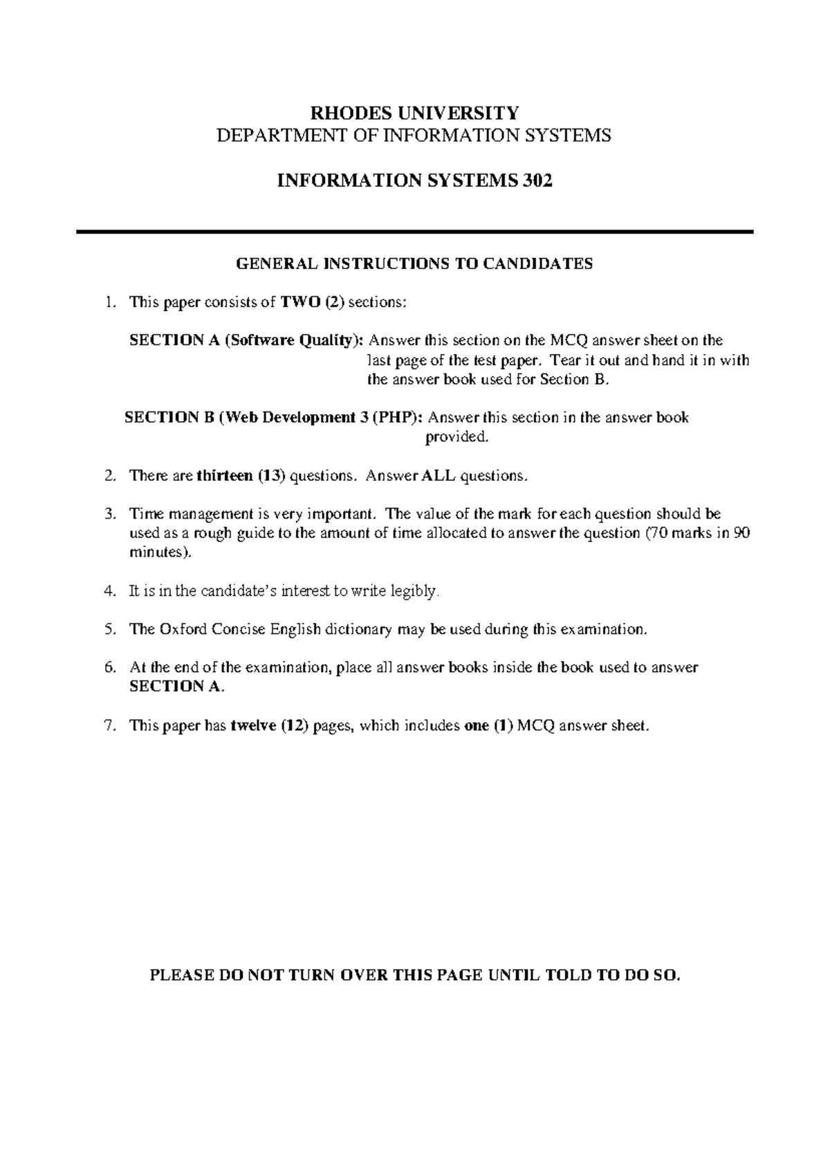 IS302 Theory Test Instructions and Questions Guide - Studocu