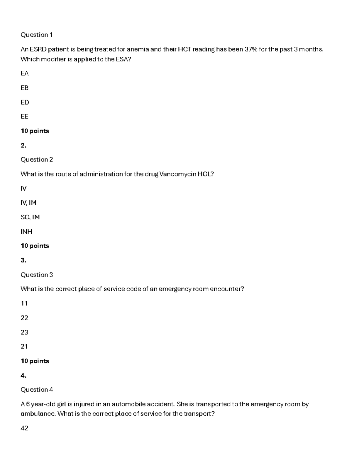 ESA Modifiers & Place of Service Codes - Exam Review (Course Code ...