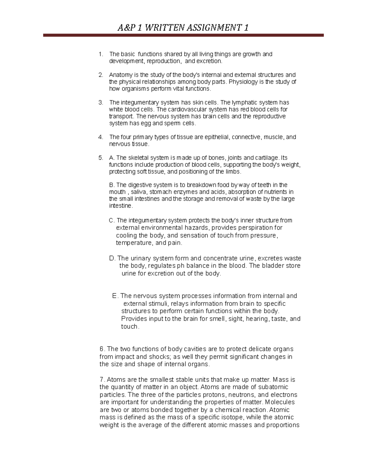 AP1assignment 1 - BIO 211 Written Assignment 1 - A&P 1 WRITTEN ...