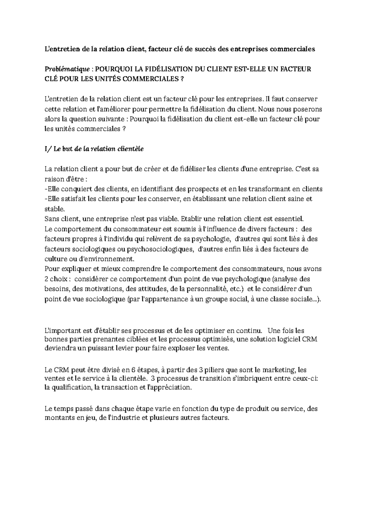 Travail groupe Dossier 9 : Relation Client et Fidélisation des Clients ...