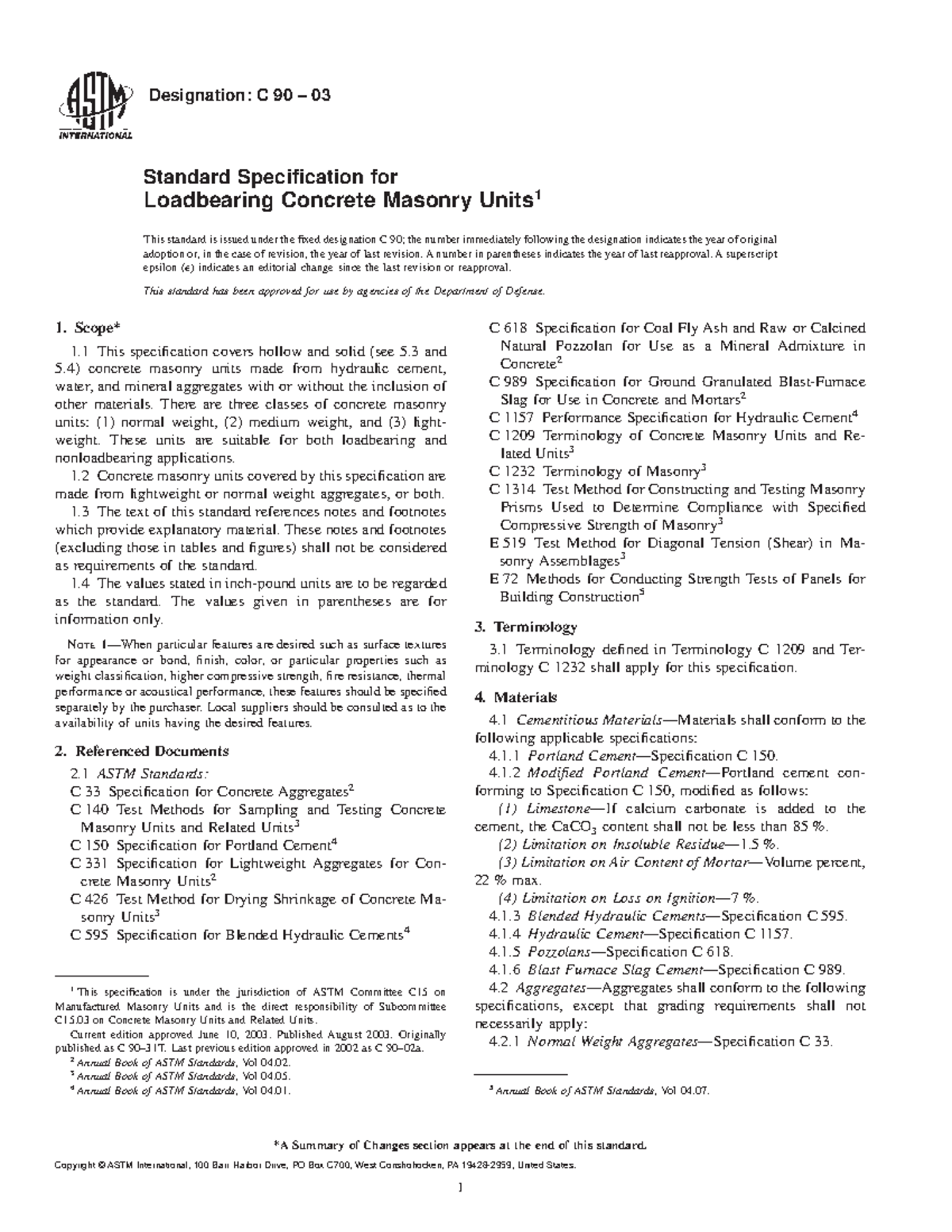 ASTM C90-03 Std Specs for Loadbearing Concrete Masonry Units - Studocu