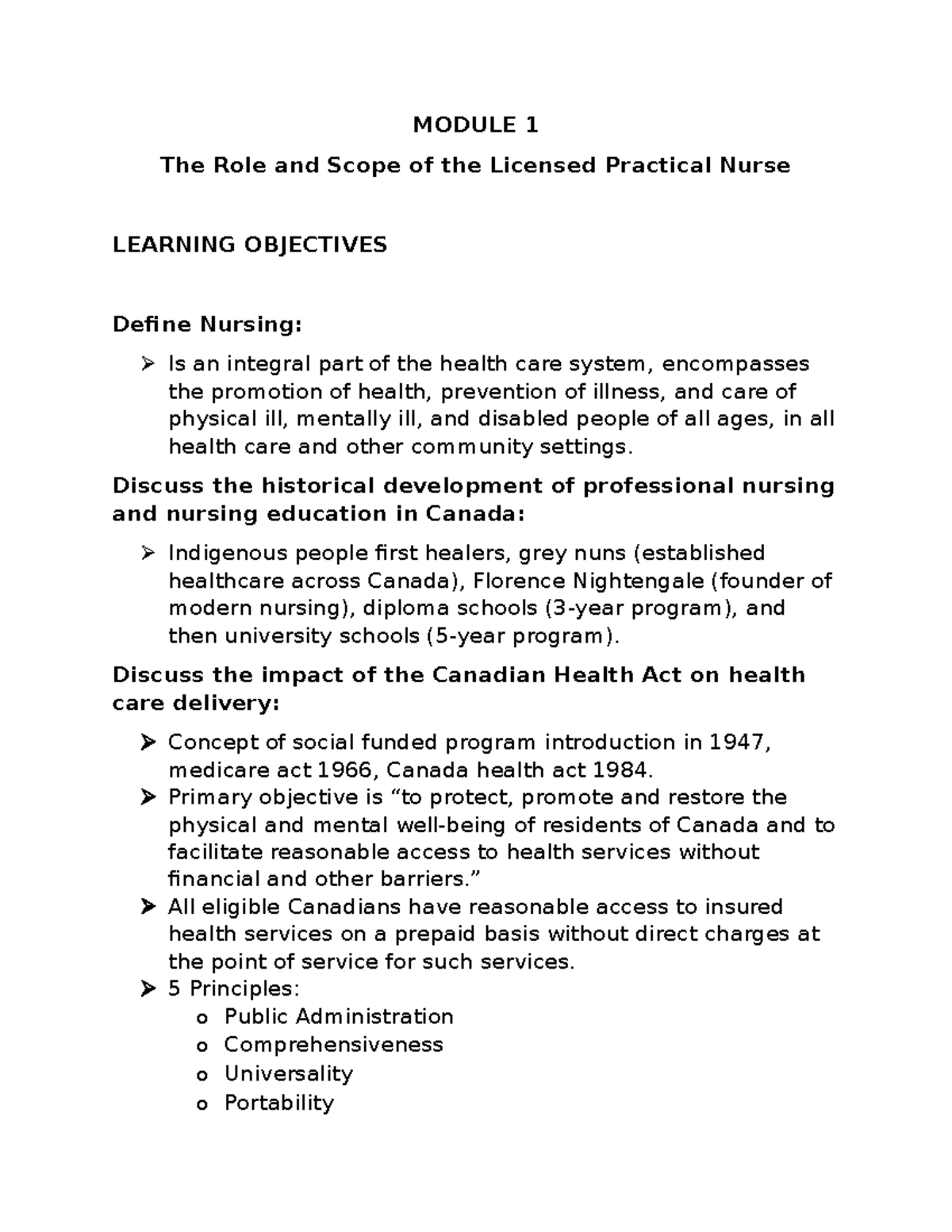 Nursing Arts - Module 1 - Learning Objectives & Key Concepts - Studocu