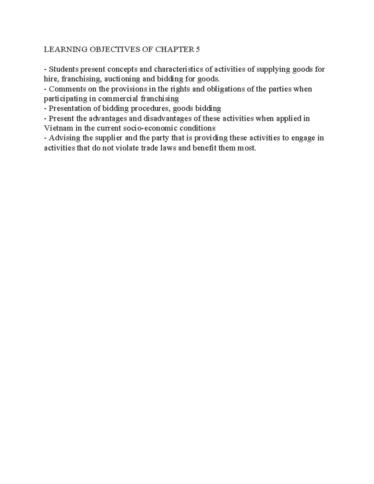 Learning Objectives OF Chapter 5 - LEARNING OBJECTIVES OF CHAPTER 5 ...