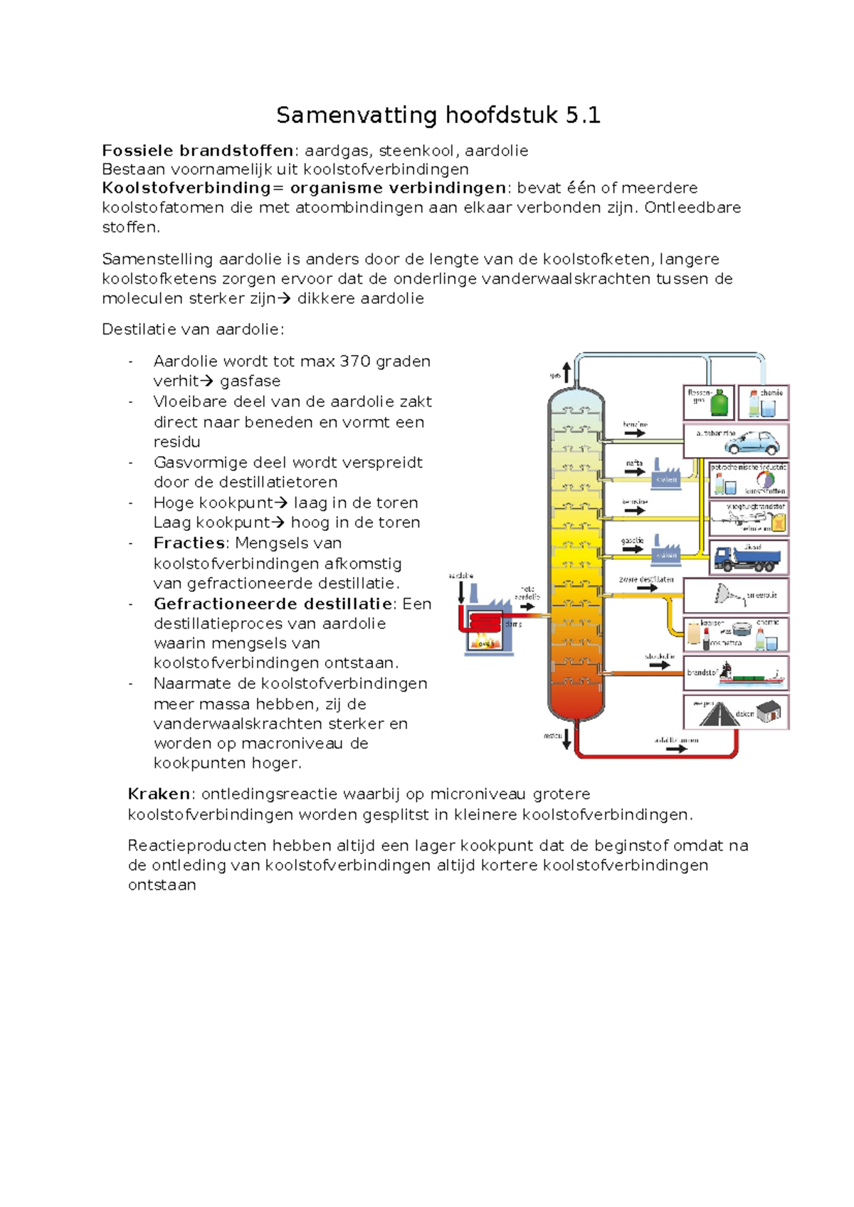 Samenvatting hoofdstuk 5: Fossiele Brandstoffen en Destillatie ...