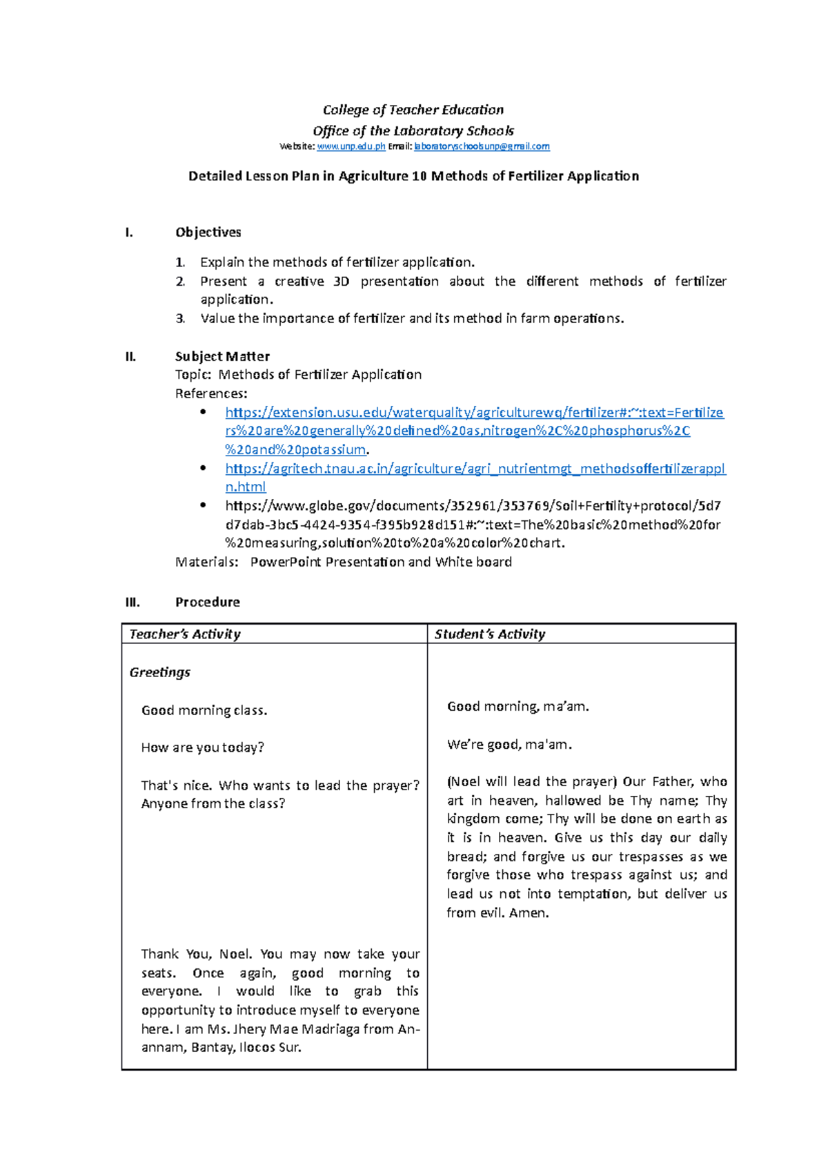Detailed Lesson Plan (DLP) in Agriculture 10: Fertilizer Application ...
