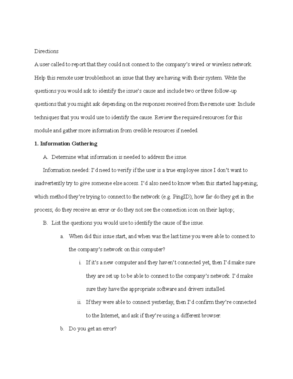 IT 202 5.1 Short Paper: Remote Troubleshooting for Network Issues - Studocu