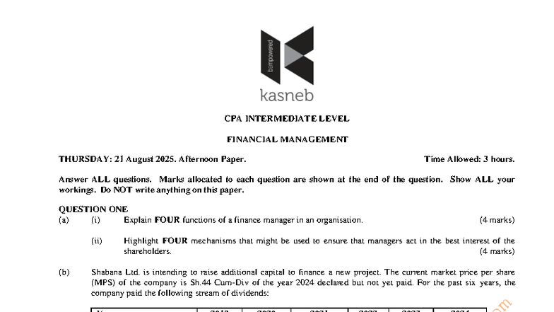 CPA INTERMEDIATE LEVEL FINANCIAL MANAGEMENT REVISION NOTES - Studocu