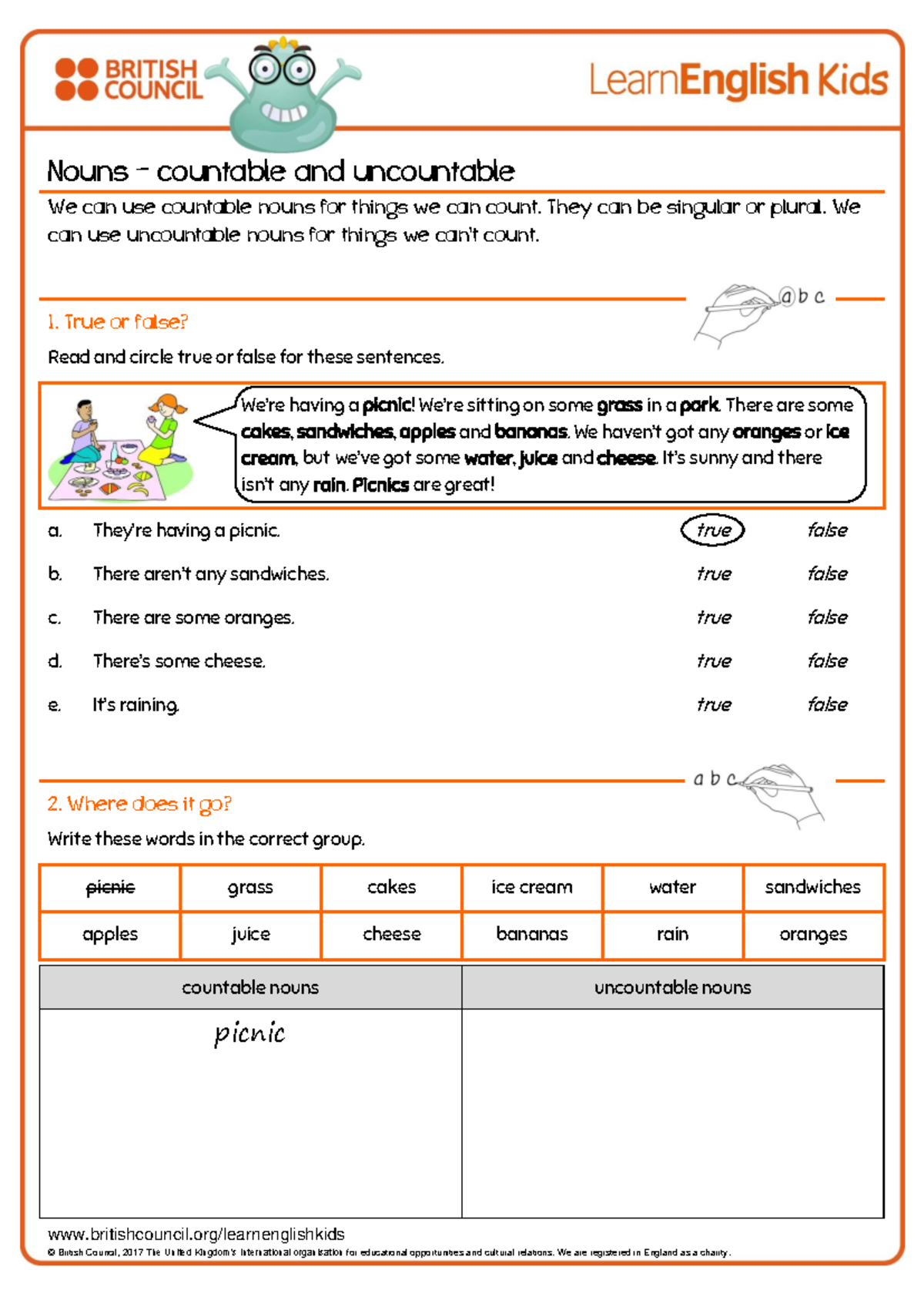 Grammar Practice: Countable & Uncountable Nouns Worksheet - Studocu