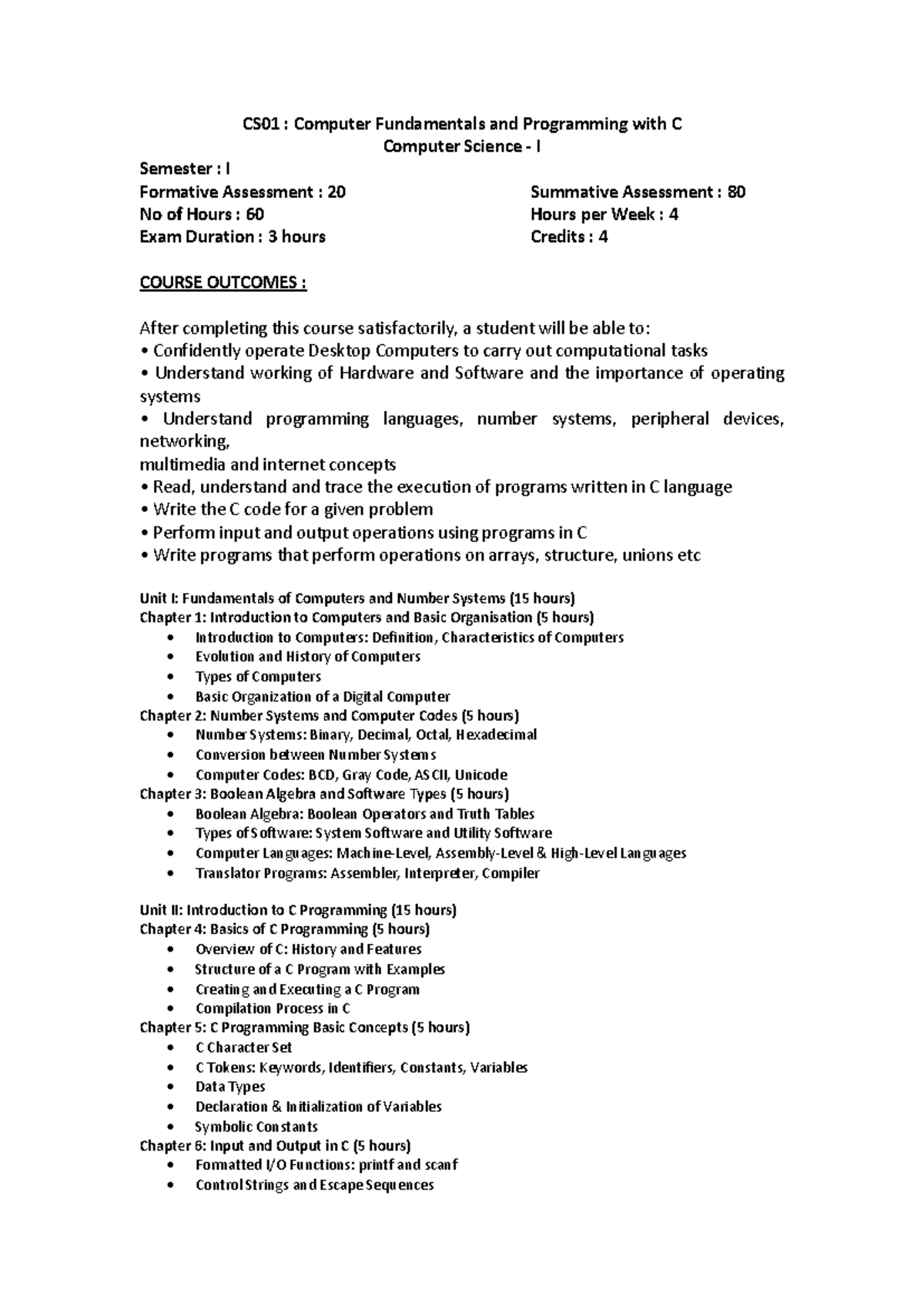 CS01: Computer Fundamentals & C Programming - I Sem Notes - Studocu