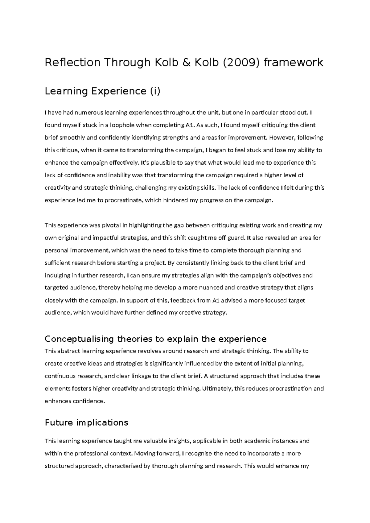 AMB299 Individual Self-Reflection: Learning Experiences and Insights ...