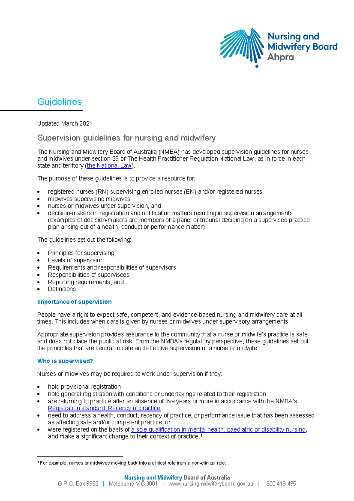 Supervision Guidelines for Nursing and Midwifery (NMBA) - 2021 Edition ...