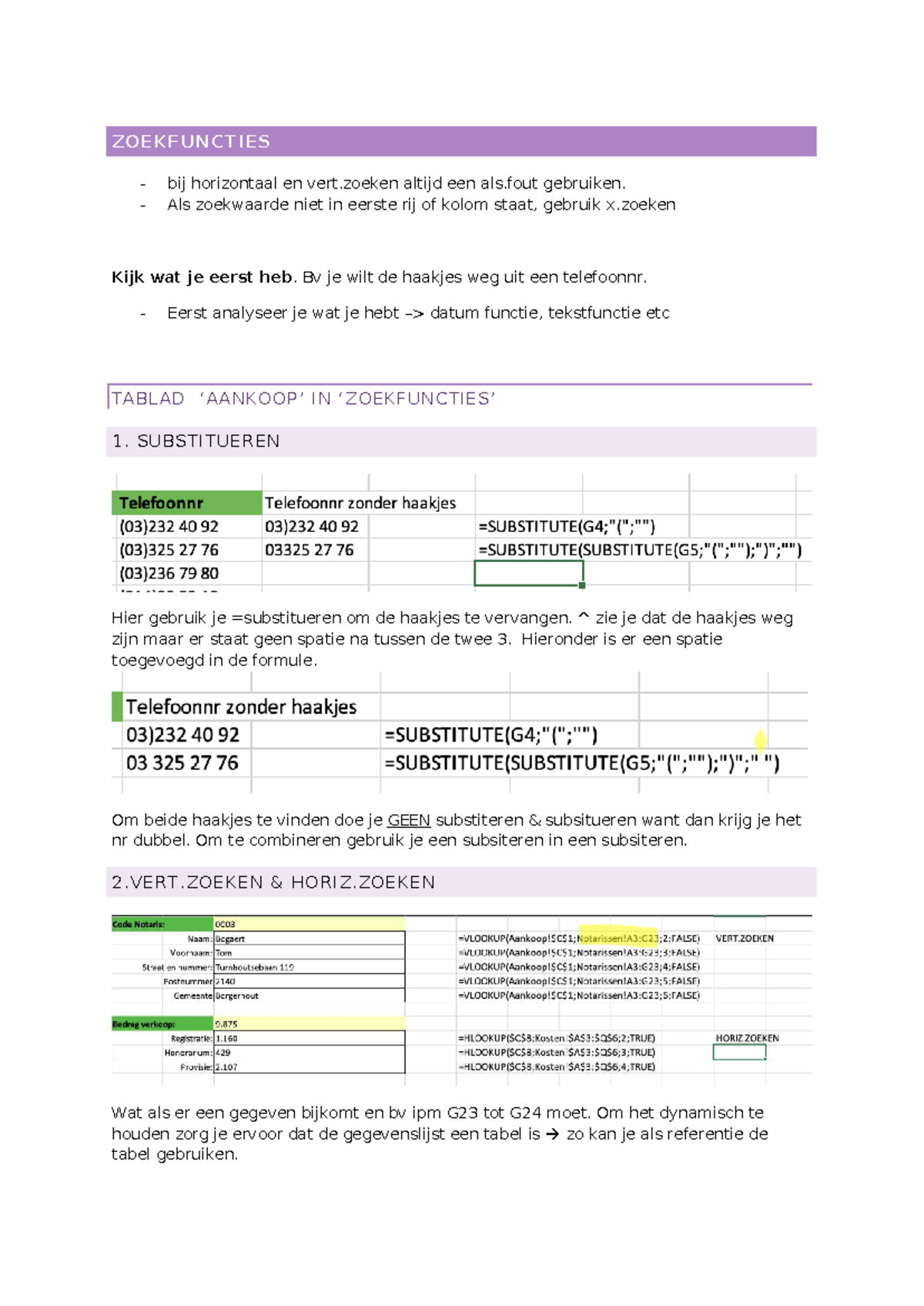 Les 2: Zoekfuncties in Excel - Tips en Technieken - Studocu