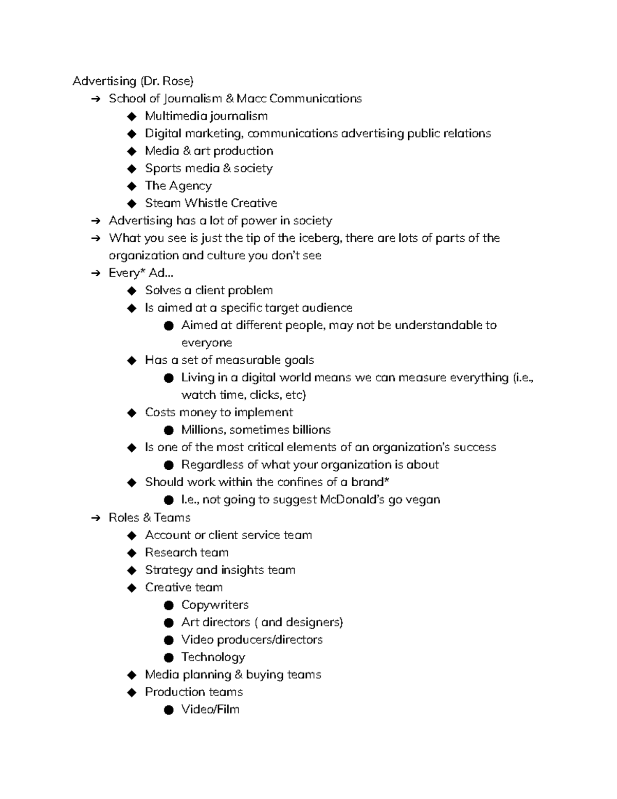 Advertising - Prof Holstead notes from lecture - Advertising (Dr. Rose ...