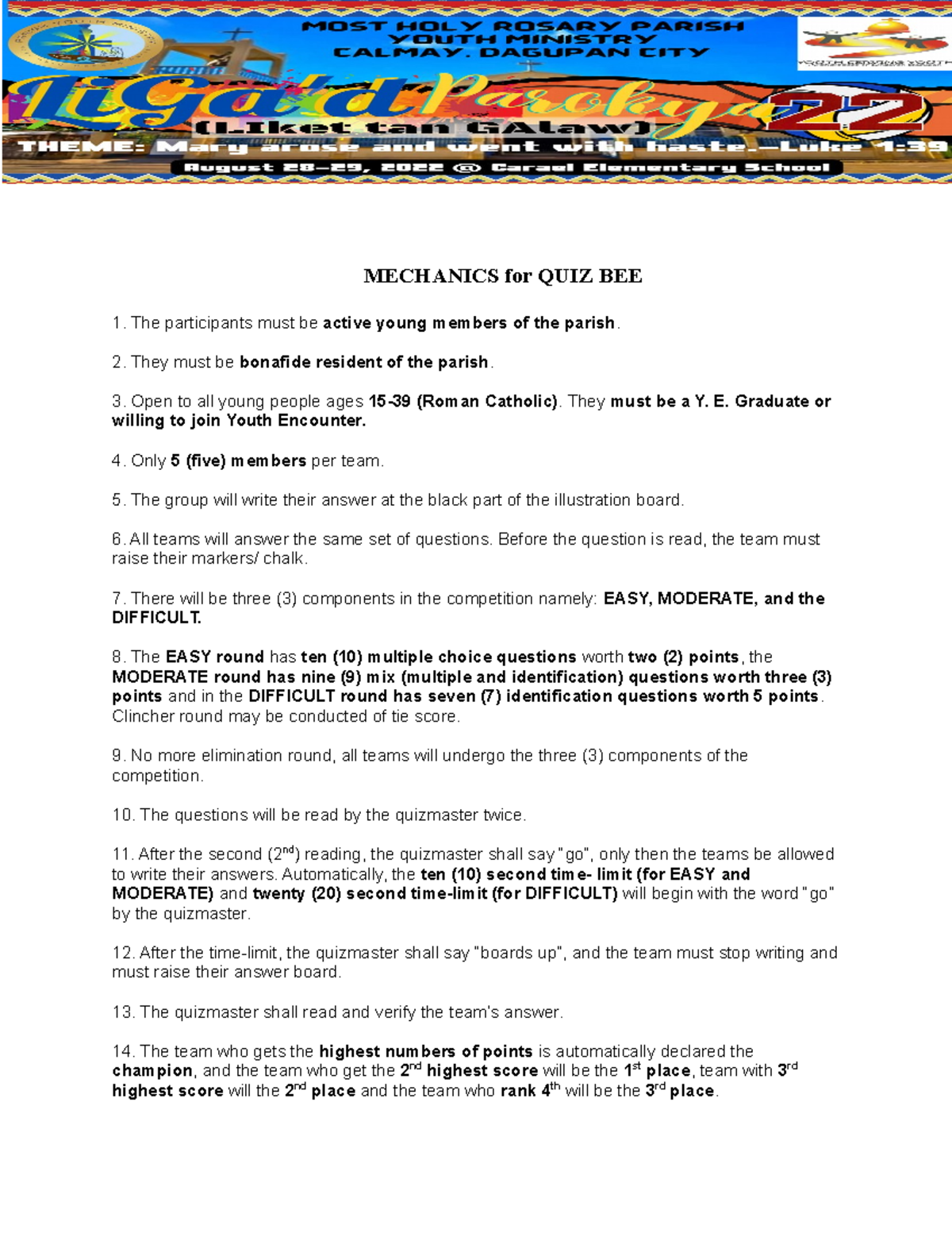 QUIZ BEE Mechanics: Rules and Format for Participants - Studocu