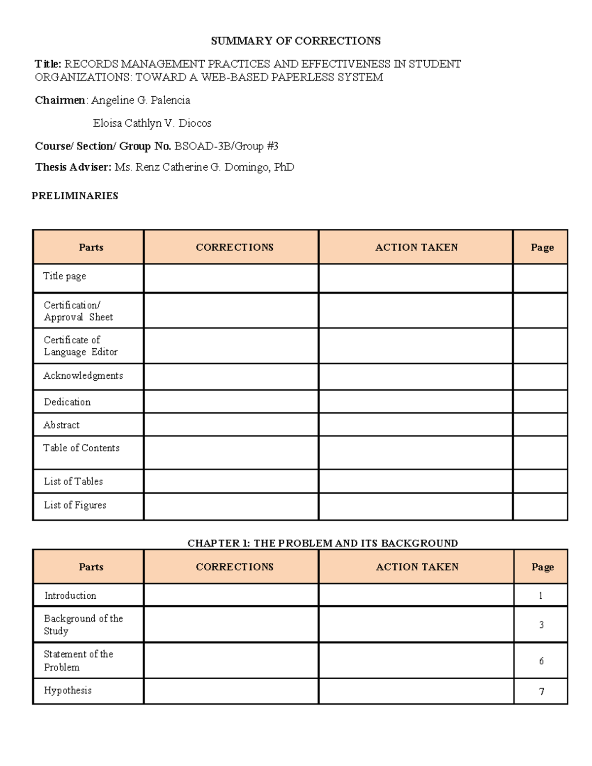RECORDS MANAGEMENT PRACTICES: SUMMARY OF CORRECTIONS - Studocu