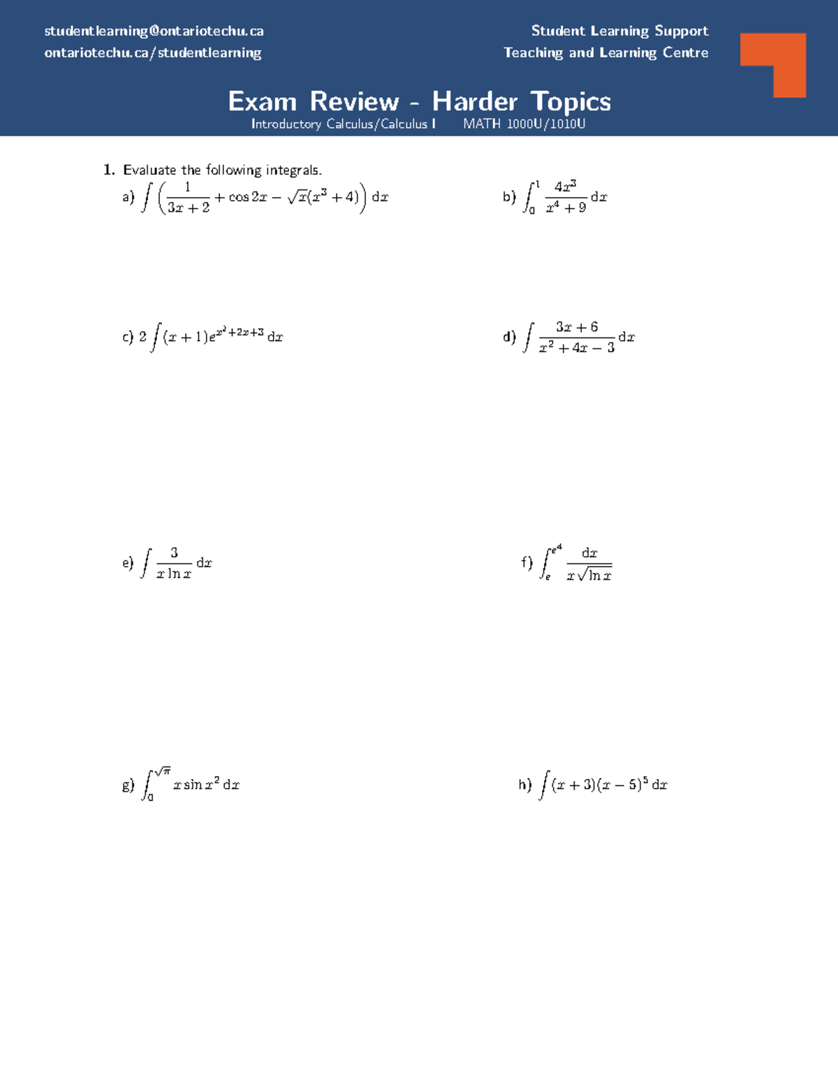 MATH 15 - Exam Review: Harder Topics in Calculus - Studocu