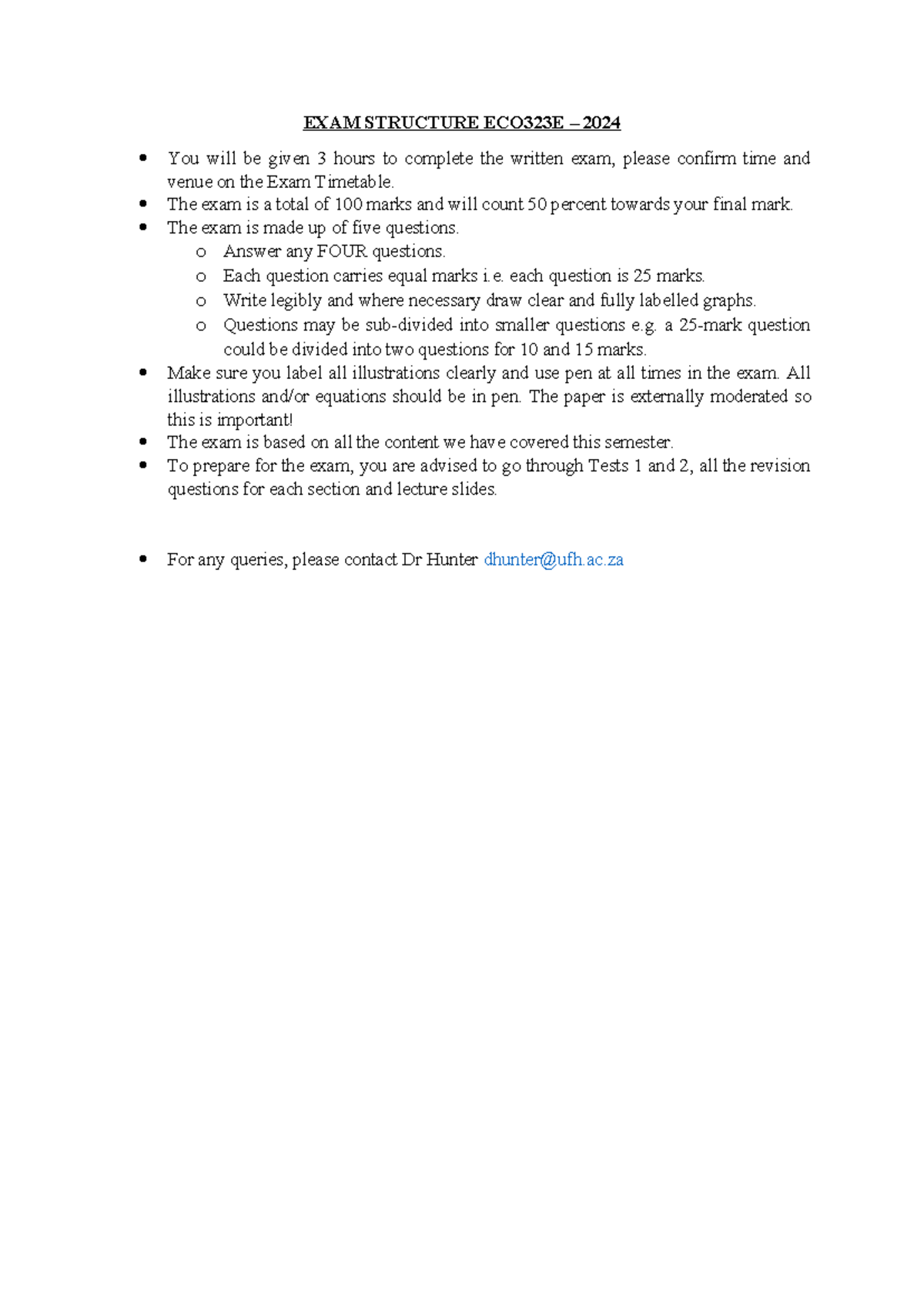 EXAM Structure ECO323E 2024 - EXAM STRUCTURE ECO323E – 2024 You will be ...