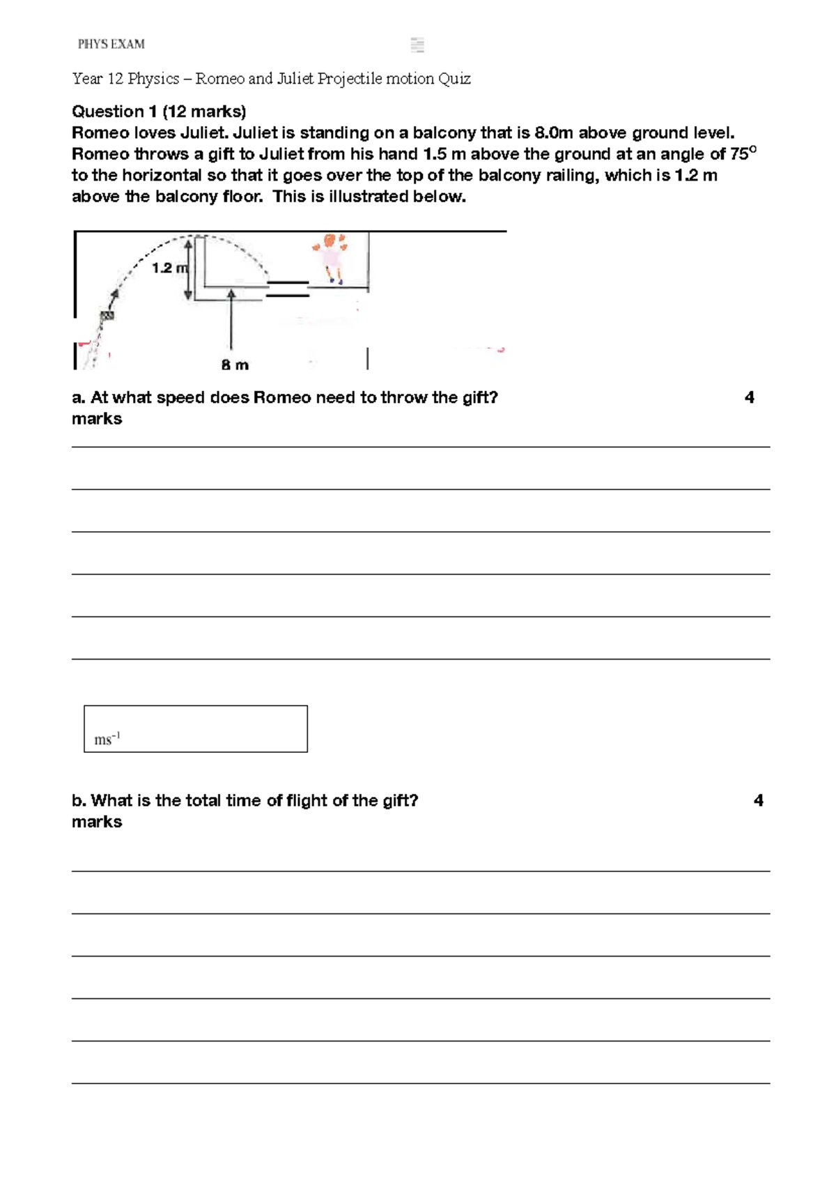 Year 12 Physics Quiz: Projectile Motion & Motion Analysis (PT1W3) - Studocu