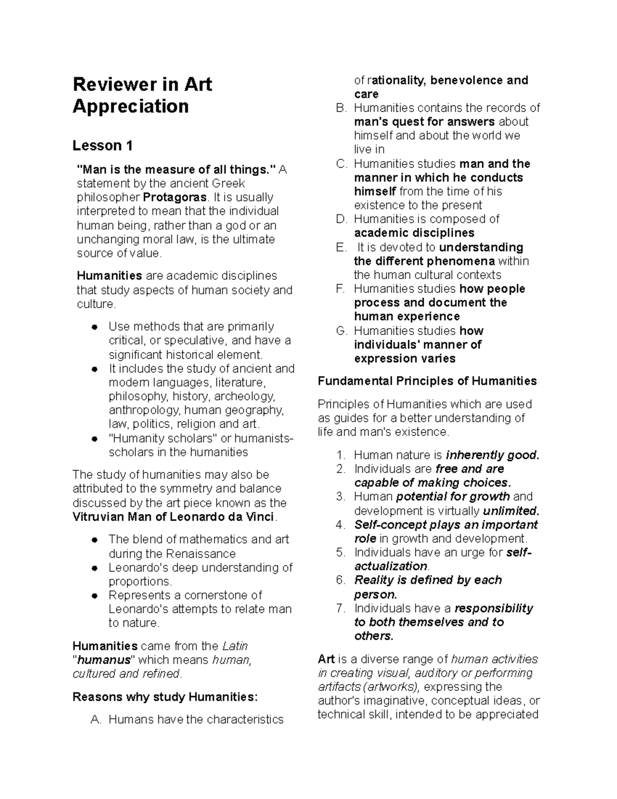 Art Appreciation Lesson 1: Understanding Protagoras and the Humanities ...