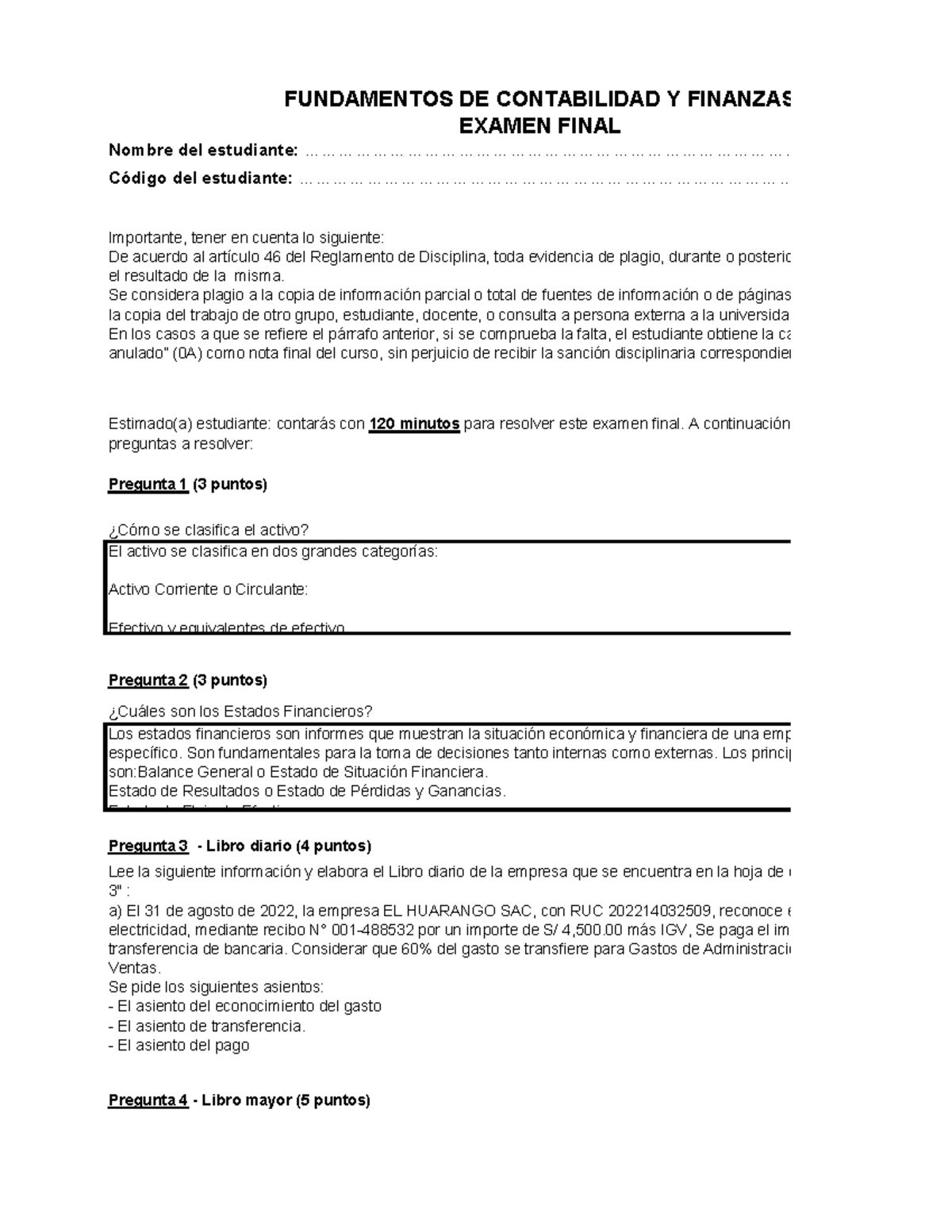 EXFI 71 Examen Final: Fundamentos de Contabilidad y Finanzas - Studocu