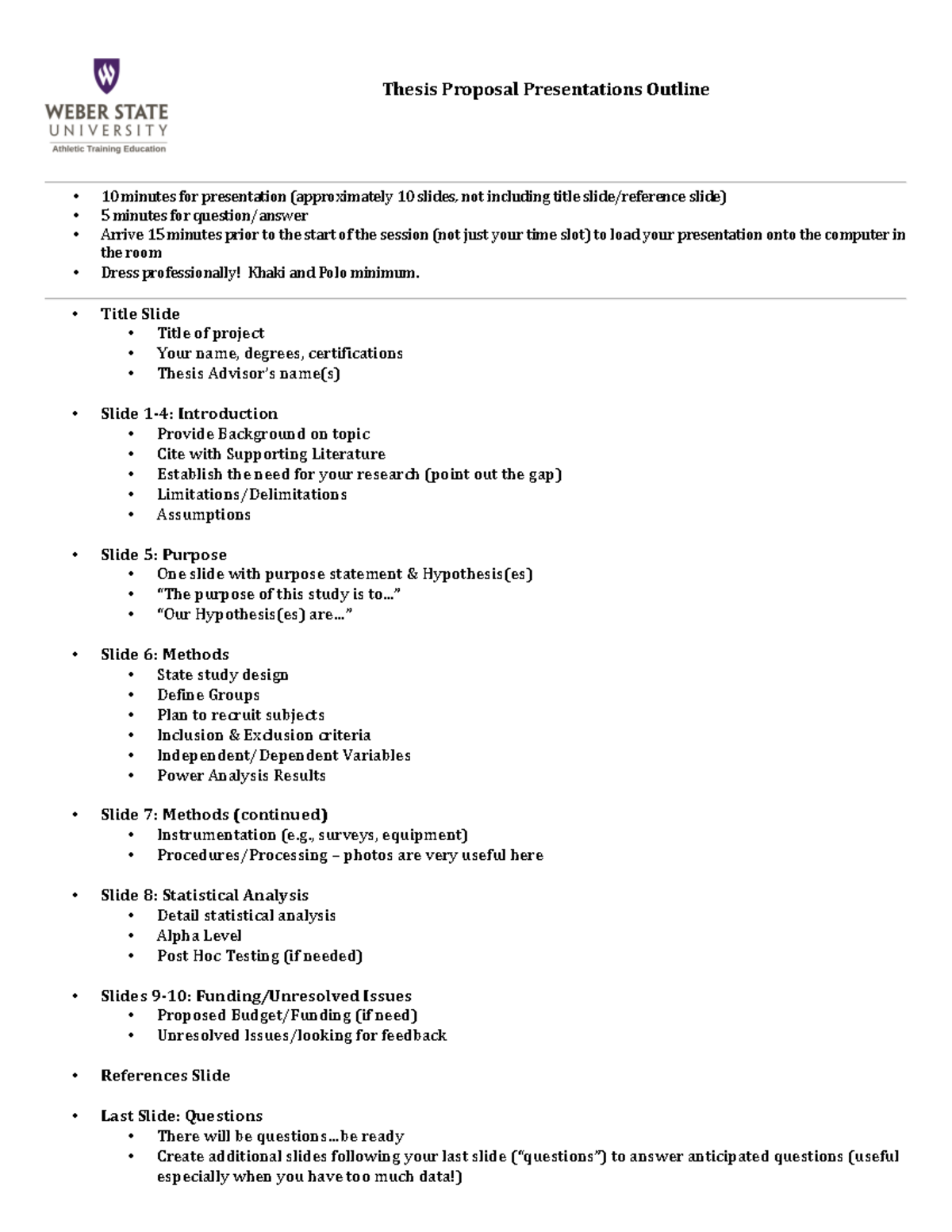 Thesis Proposal Presentation Outline Guide for Students - Studocu