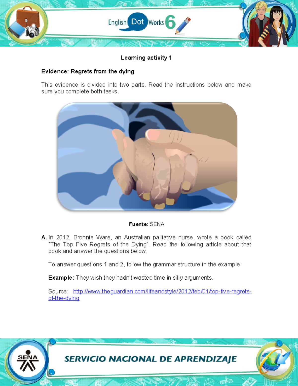 English 6 Activity 1: Reflections on Regrets from the Dying - Studocu