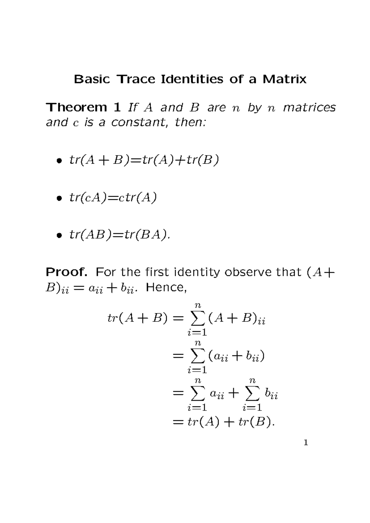 MAT2A201 - Basic Trace Identities of Matrix Theory - Studocu