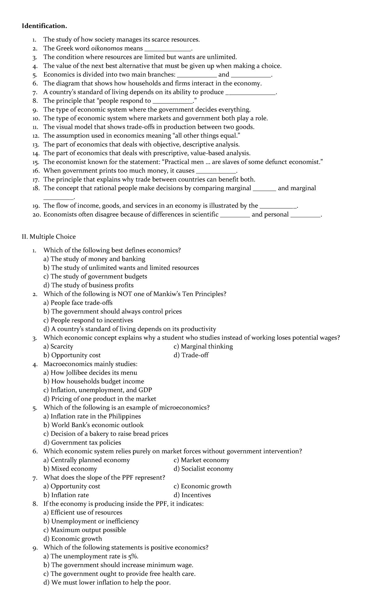 Econ 101: Comprehensive Review for Midterm Exam - Studocu