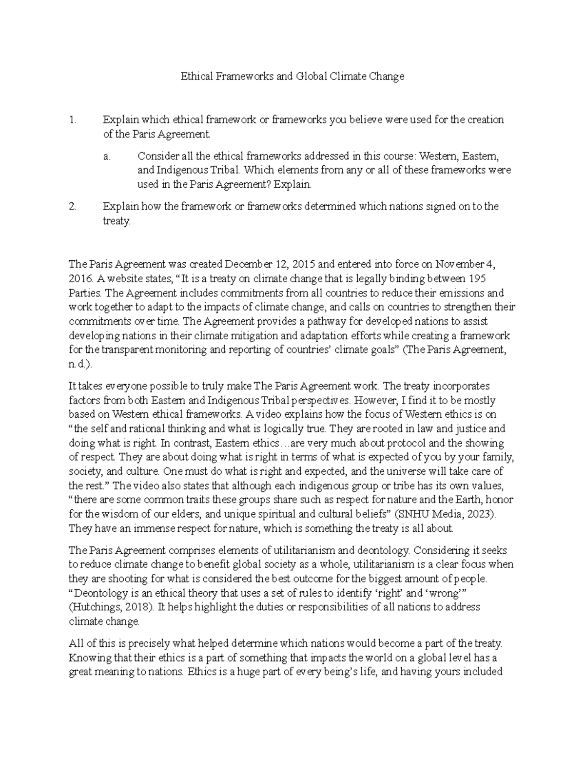 PHL 218 Module 5 Short Paper: Ethics in the Paris Agreement - Studocu