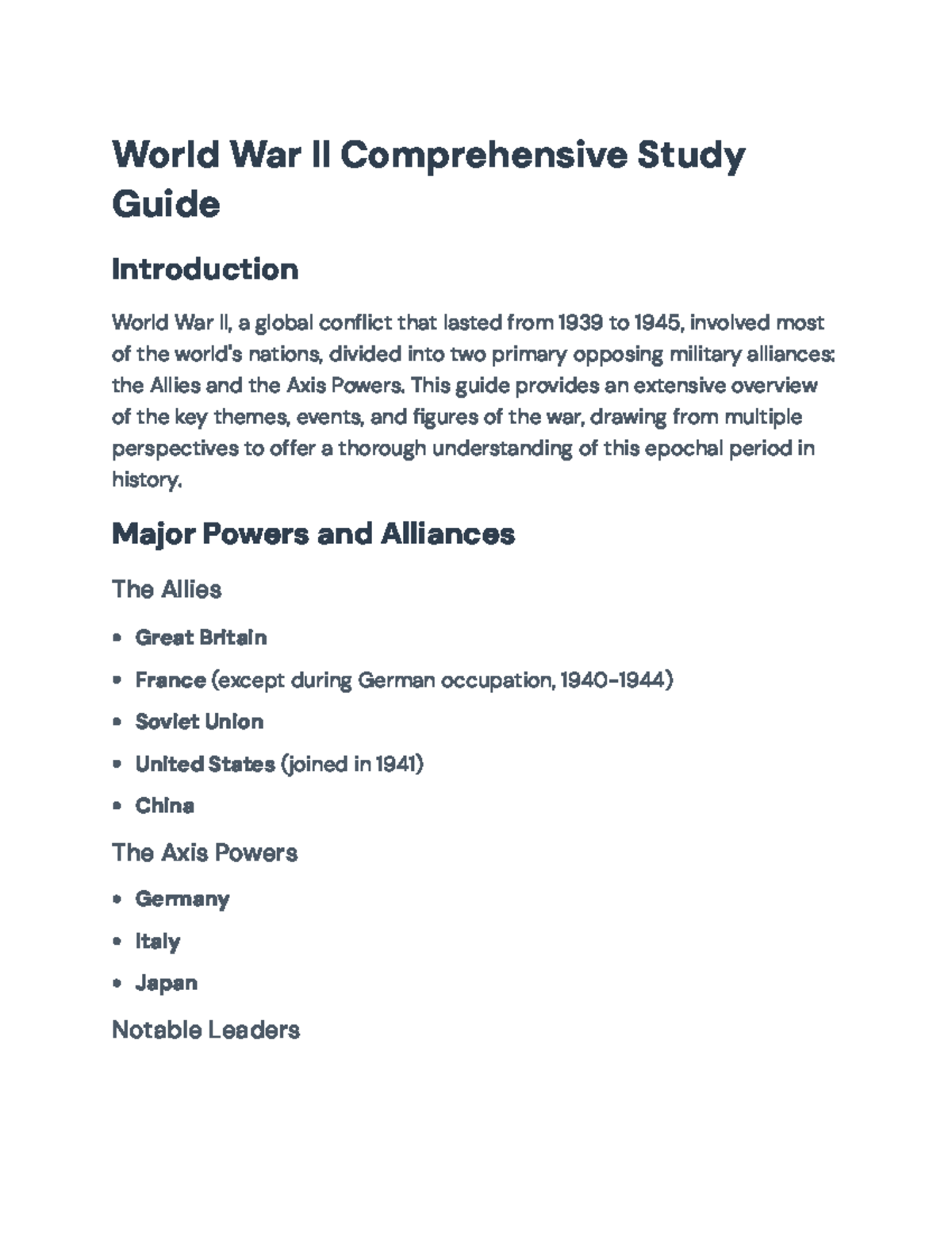 World War II: A Comprehensive Guide to Major Events and Figures - World ...