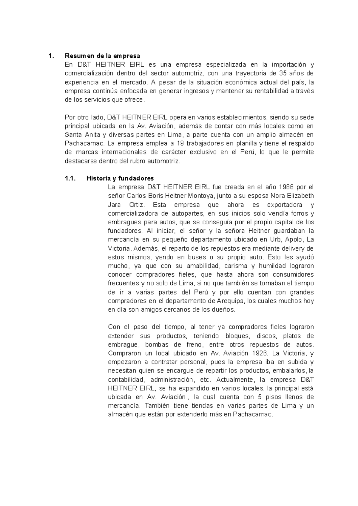 Resumen de la Empresa HEITNER EIRL: Historia y Evolución en el Sector ...