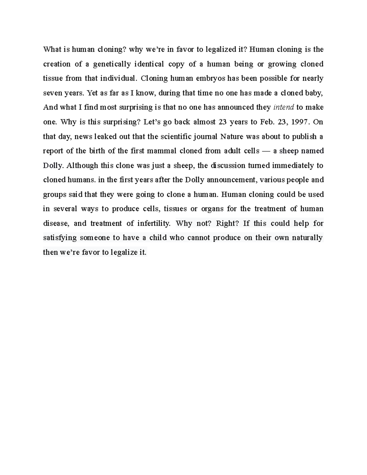 Human cloning - notes - What is human cloning? why we’re in favor to ...