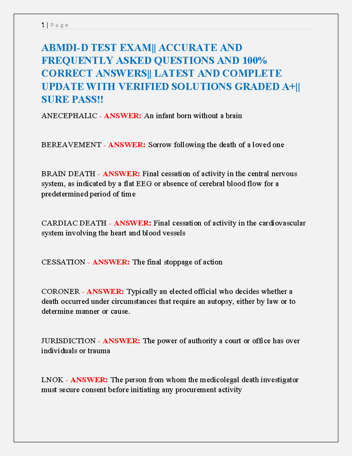 ABMDI-D Final Exam: Key Terms and Concepts for Medicolegal ...
