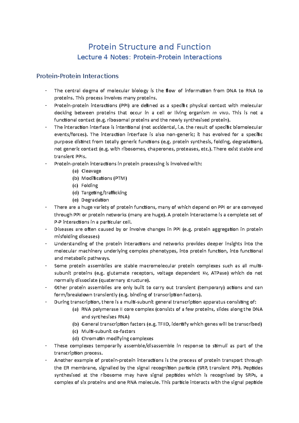 Lecture 4 Notes Protein Protein Interactions Protein Structure And Function Lecture 4 Notes