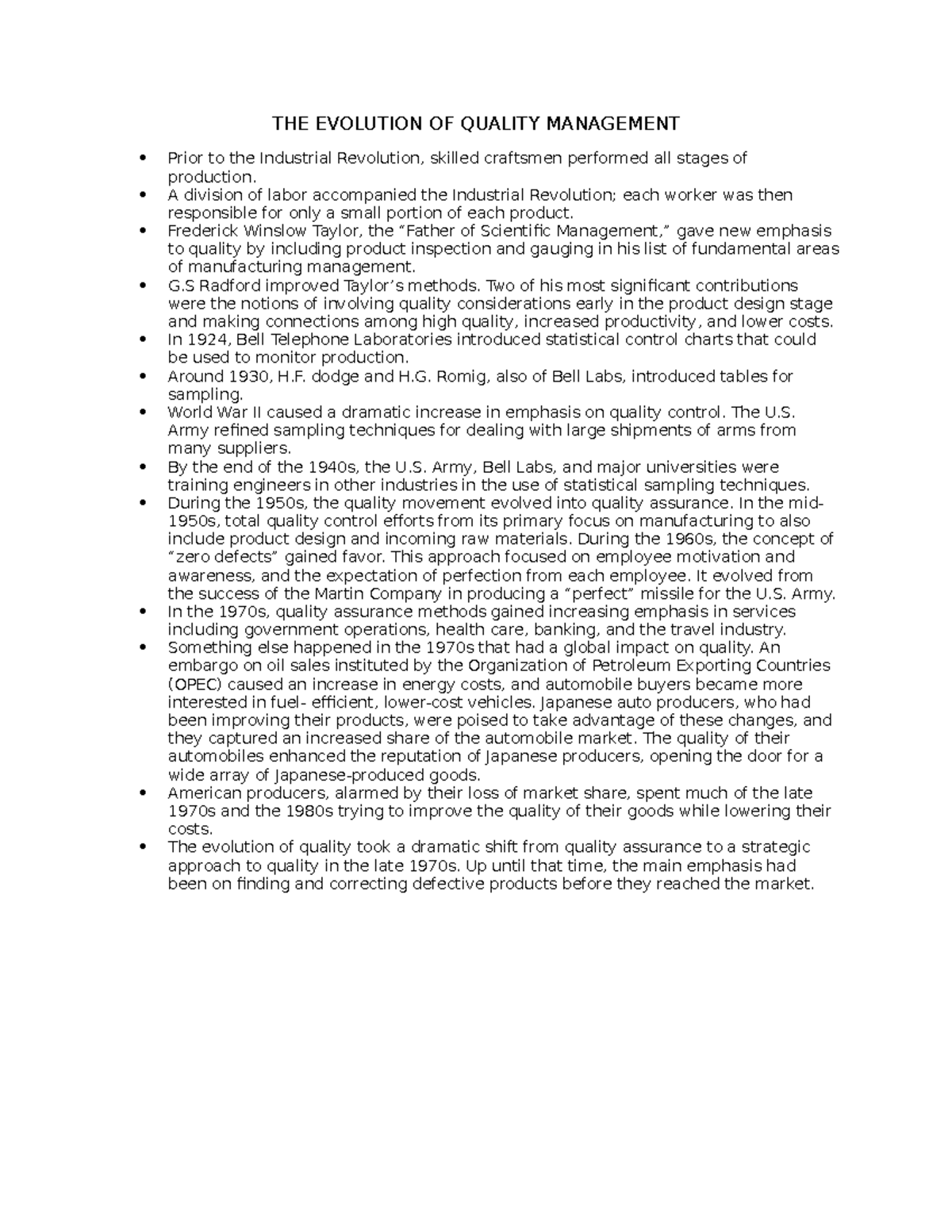 THE Evolution OF Quality Management - THE EVOLUTION OF QUALITY ...