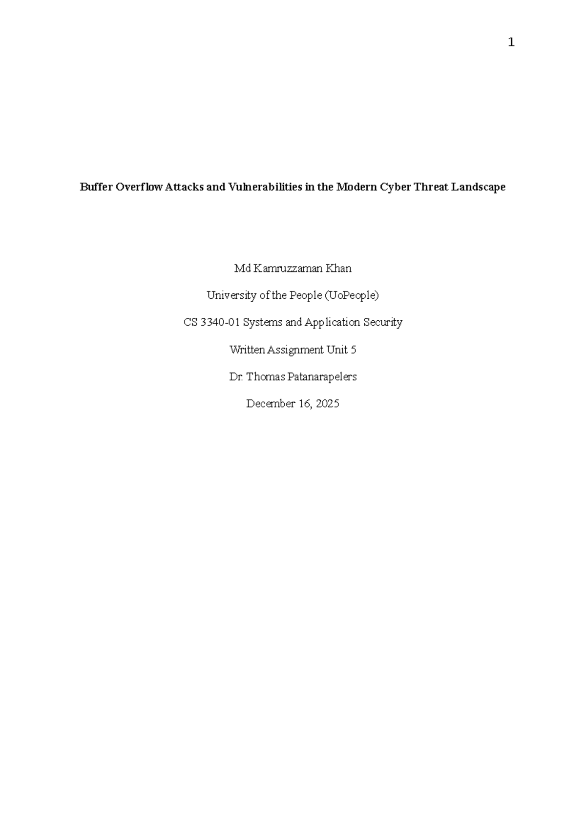 CS 3340-01: Buffer Overflow Attacks & Vulnerabilities - Unit 5 ...