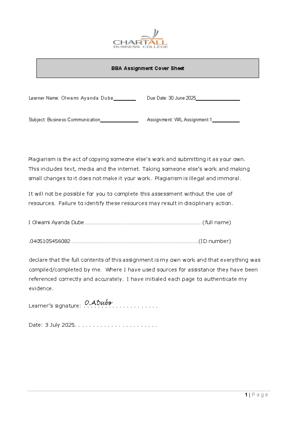 BBA WIL Assignment 1: Understanding and Preventing Plagiarism - Studocu
