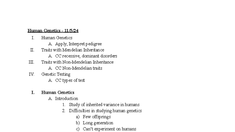 Human Genetics & Evolution Exam 3 Notes: Mendelian Inheritance ...