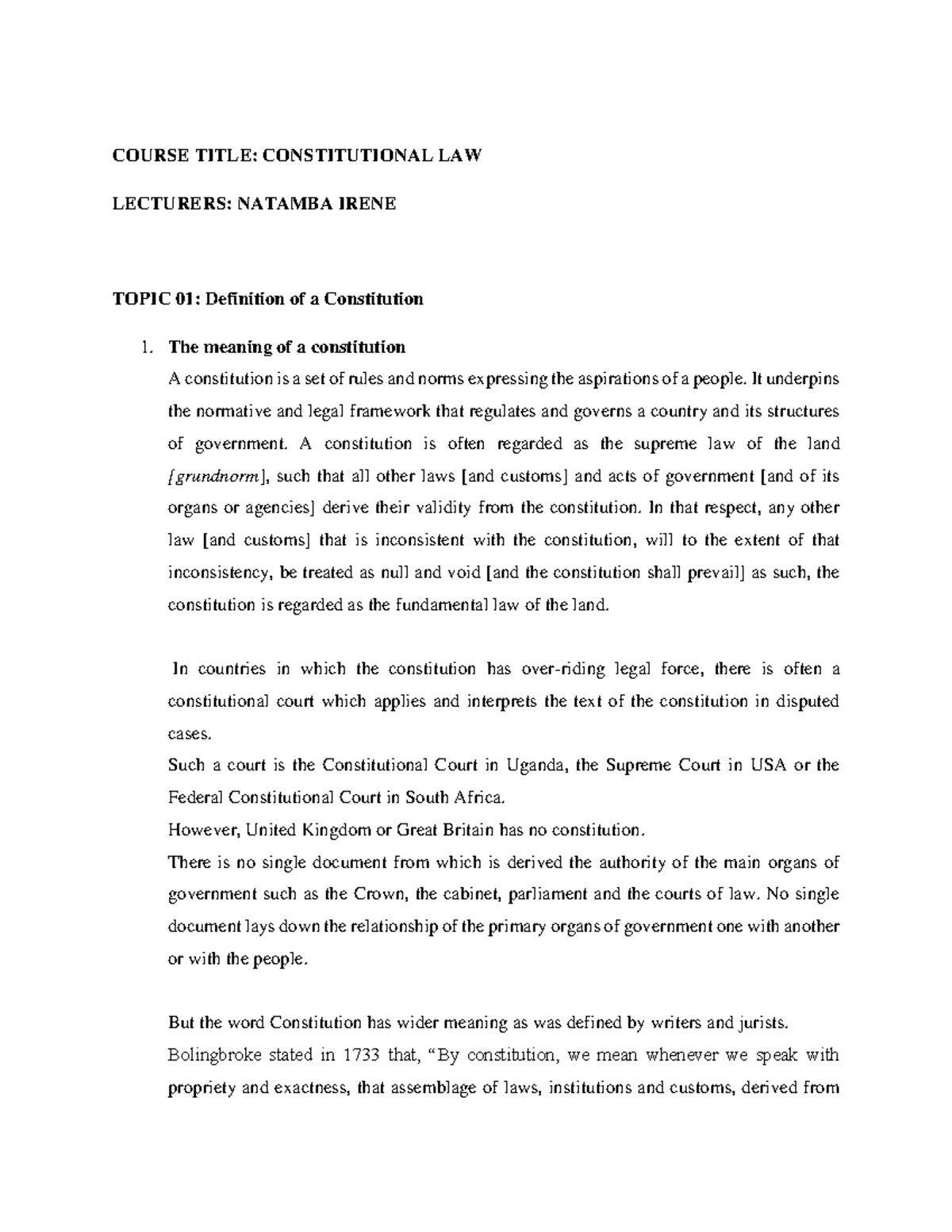 Constitutional Law Notes (LAW 101): Understanding the Constitution and ...