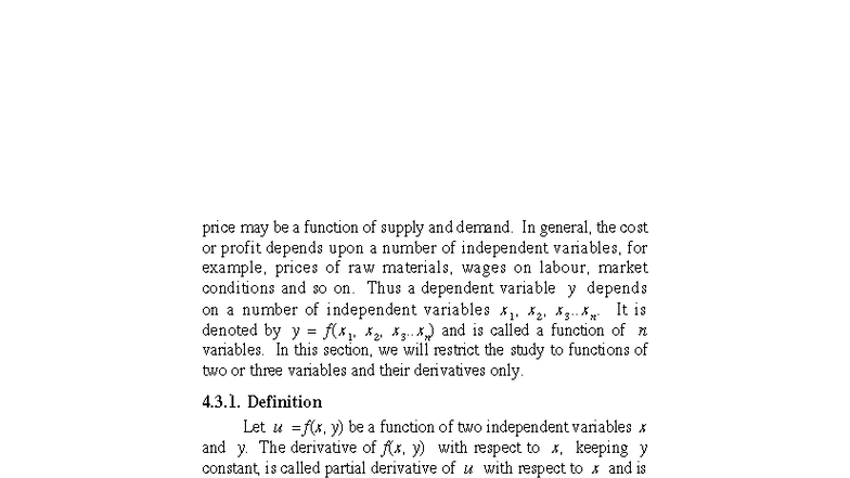 Partial Differentiation: Functions of Two or Three Variables - Studocu
