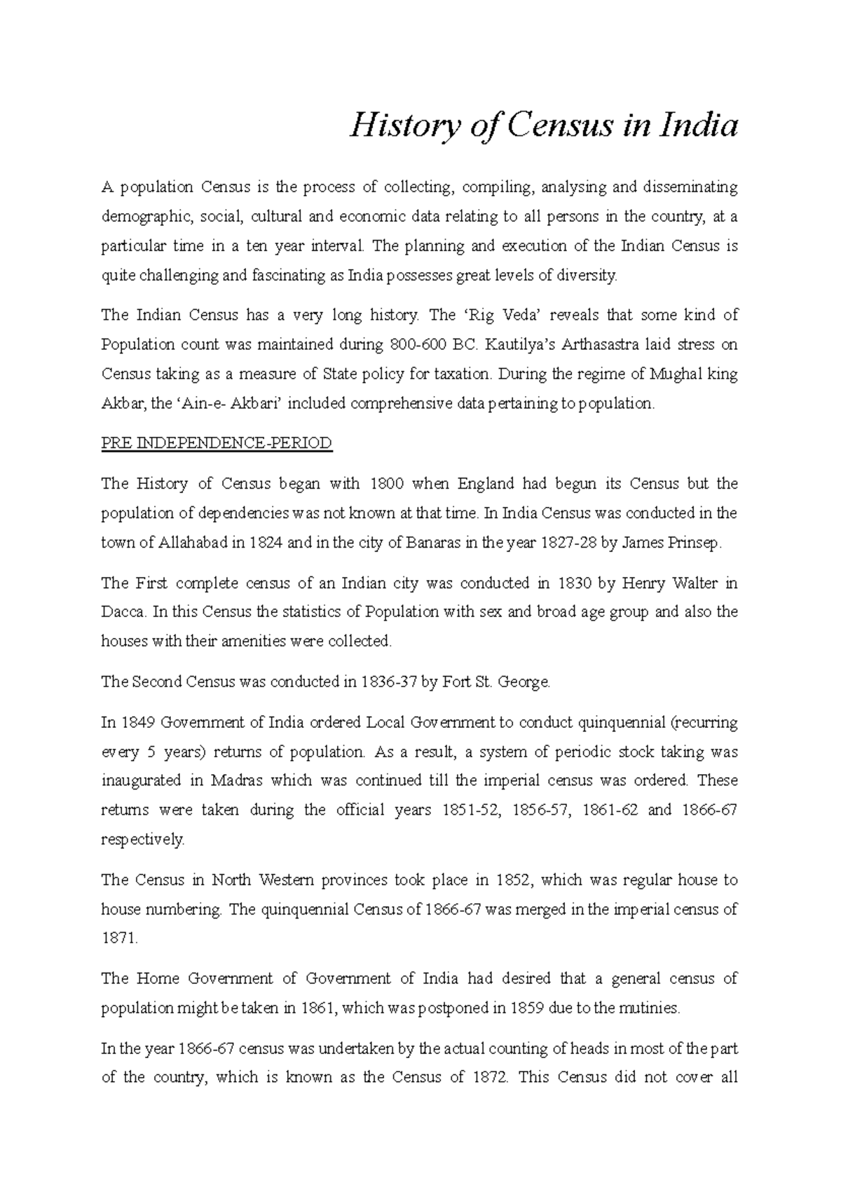 History of Census in India - The planning and execution of the Indian ...