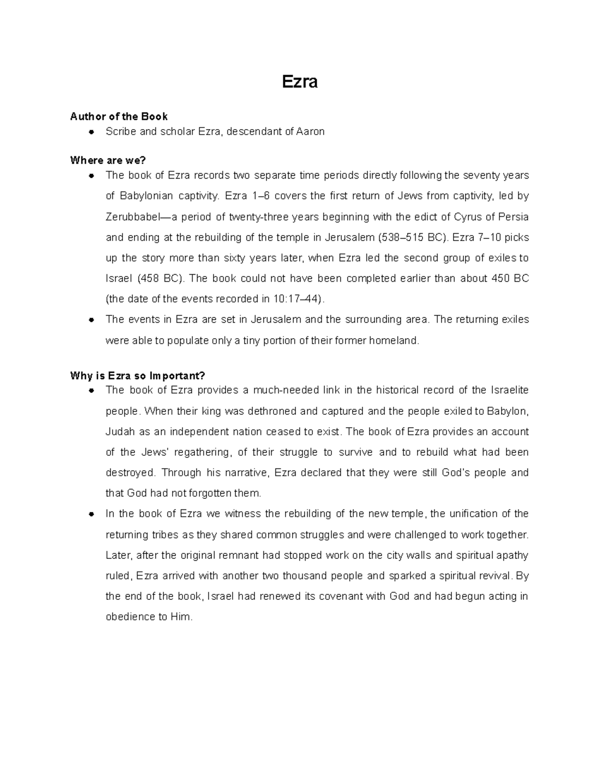 The Book of Ezra Notes and Overview - Ezra Author of the Book Scribe ...