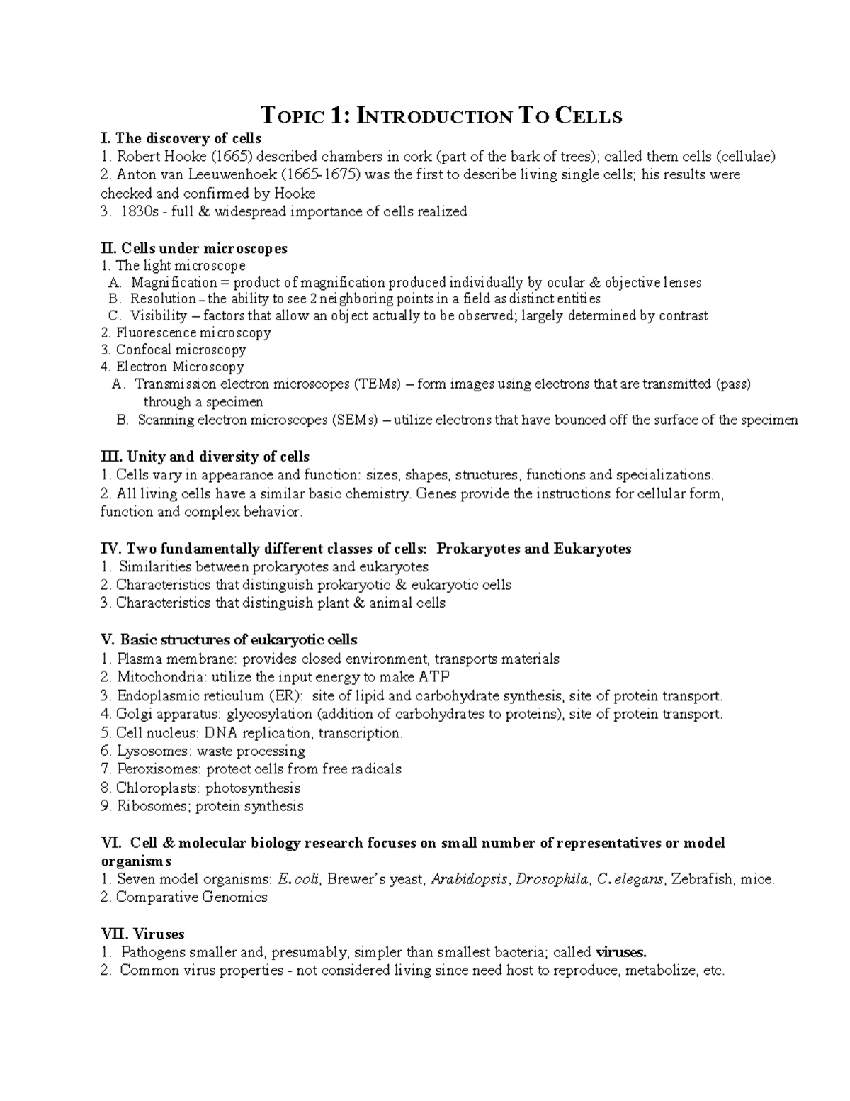 Introduction to Cells: Discovery, Structure, and Function - BIOL101 ...